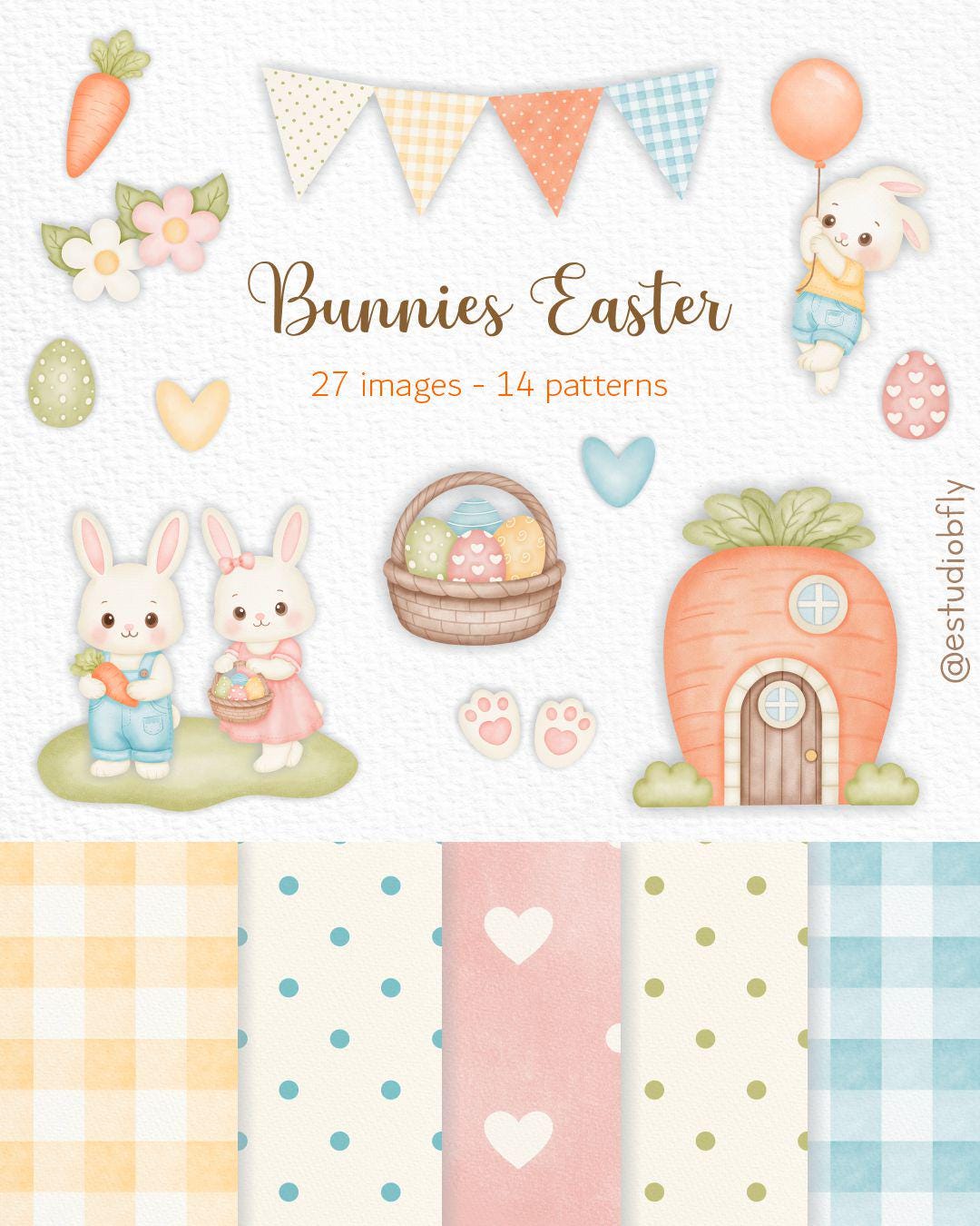 Easter Bunny Clipart Set Watercolor, Cute Easter Clipart Watercolor ...
