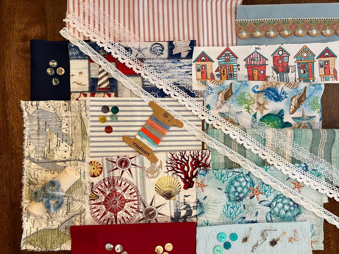 Fabric Theme OCEANS Slow Stitch, Collage, and Junk Journaling. - Etsy