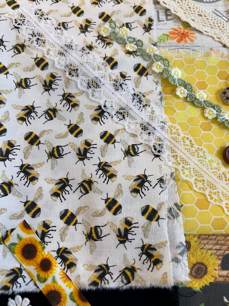 Fabric Theme BEES Slow Stitch, Collage, and Junk Journaling. - Etsy