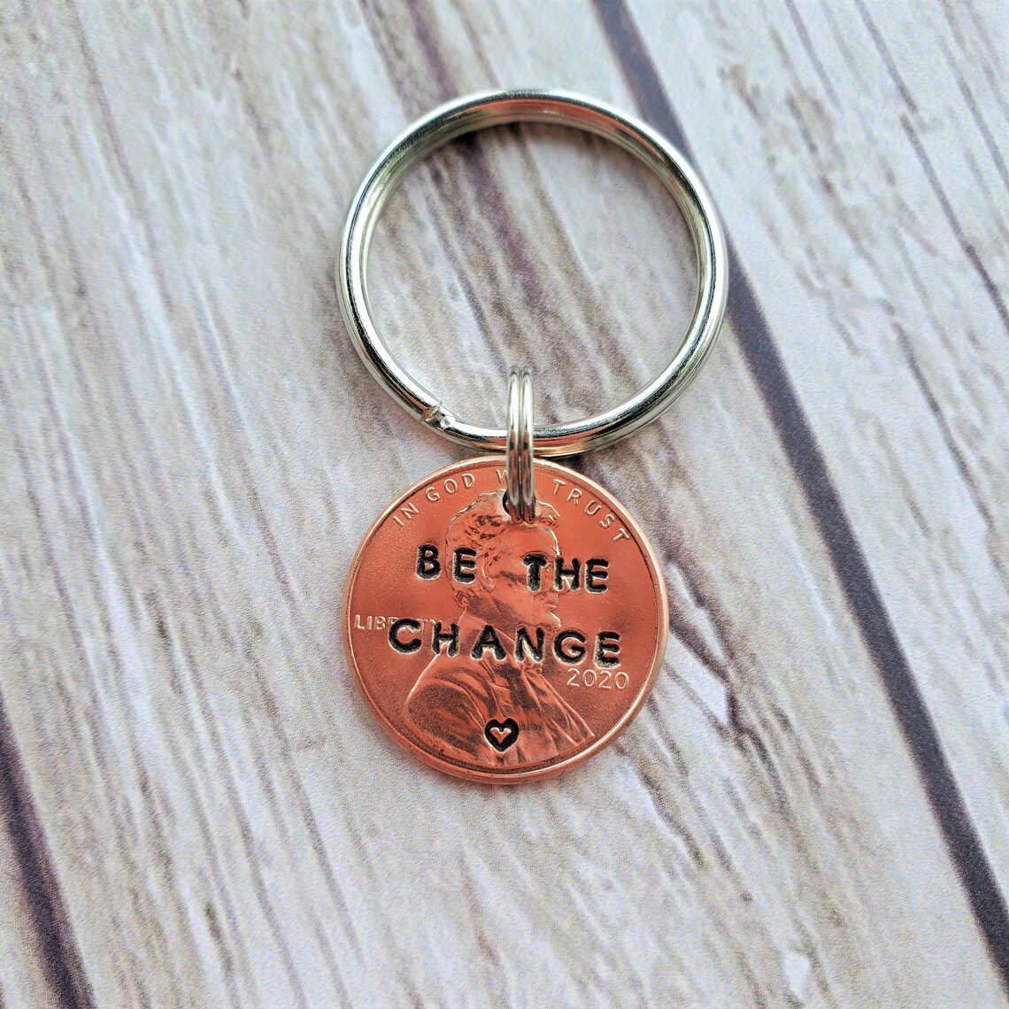 Be the Change Penny Keychain With Heart Graduation Keychain | Etsy