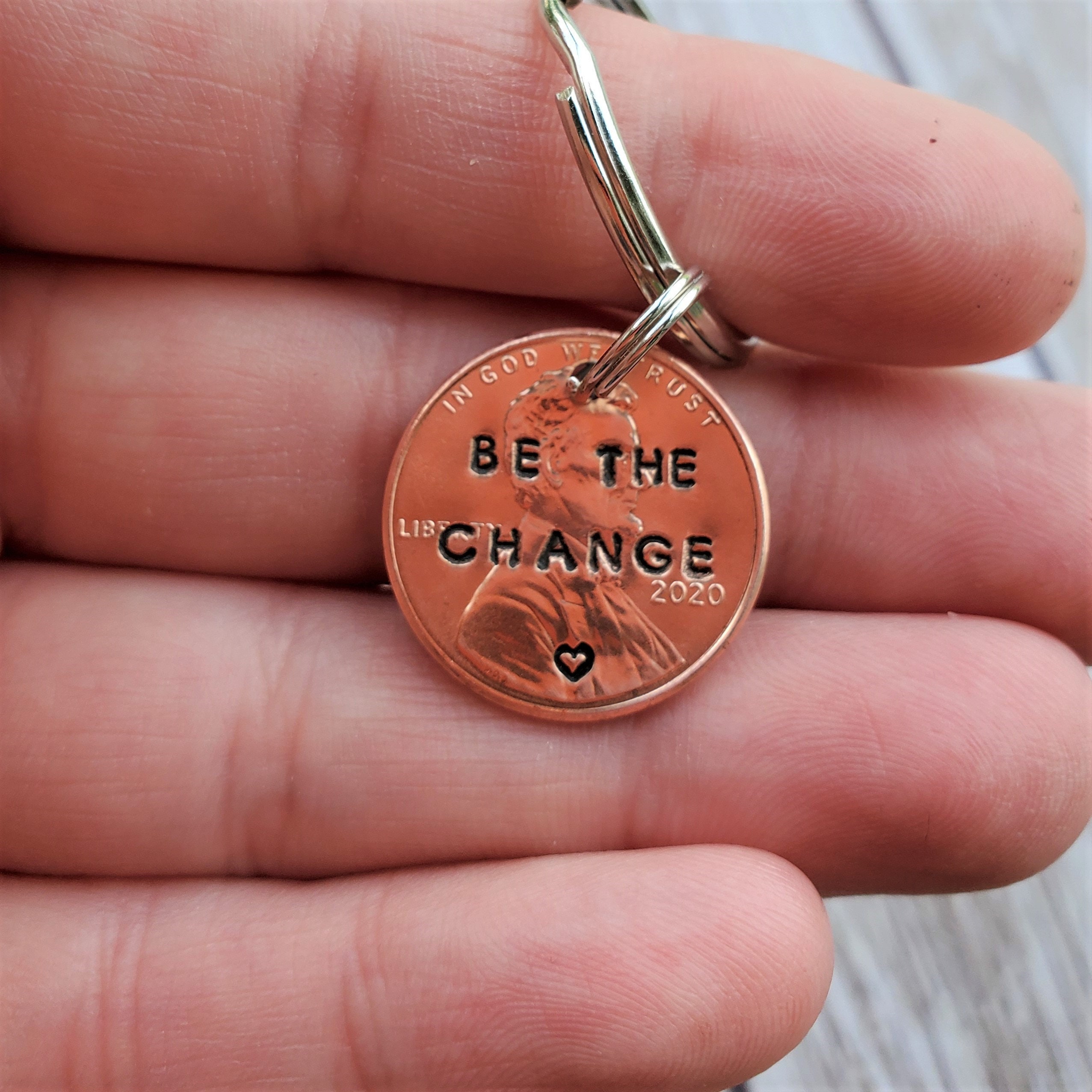 Be the Change Penny Keychain With Heart Graduation Keychain | Etsy