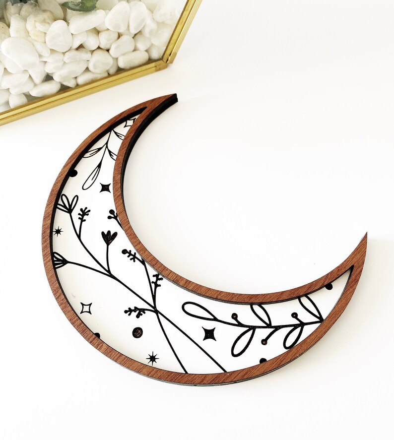 Crescent Moon Wood Jewelry Dish Moon Shaped Tray Ring Dish - Etsy