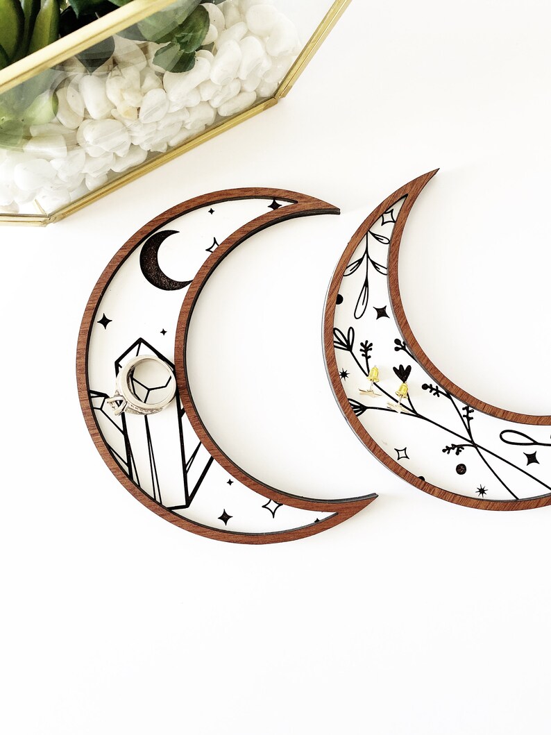 Crescent Moon Wood Jewelry Dish Moon Shaped Tray Ring Dish - Etsy