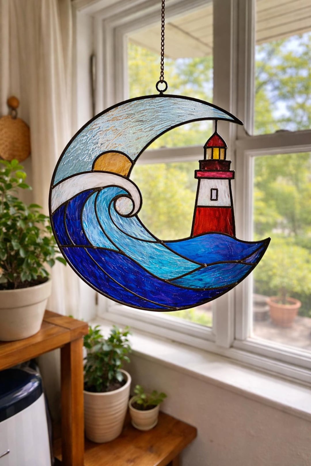 Lighthouse Wave Suncatcher Pattern | Stained Glass Crescent Moon ...