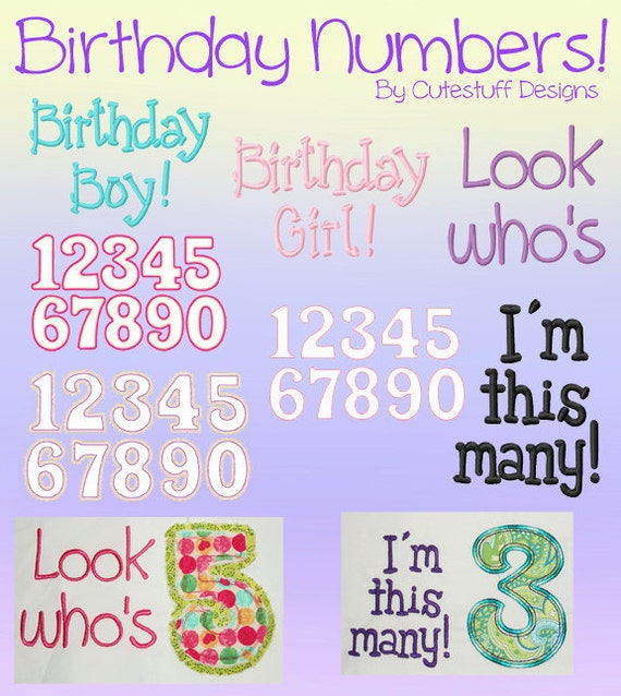 Birthday Numbers Candle Machine Embroidery Applique Set by - Etsy