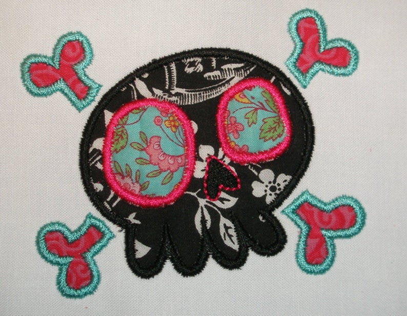 SALE! Cute Punk Skulls Girly Embroidery Machine Embroidery APPLIQUE Set ...