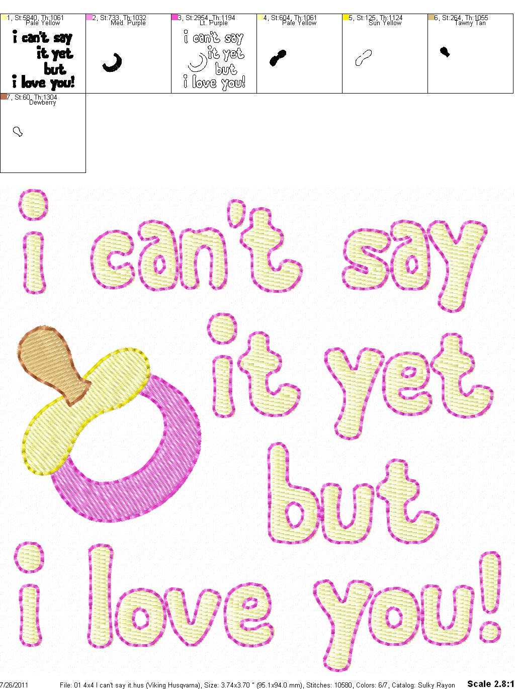 Baby's I Love You Machine Embroidery Design by Cutestuff Designs ...