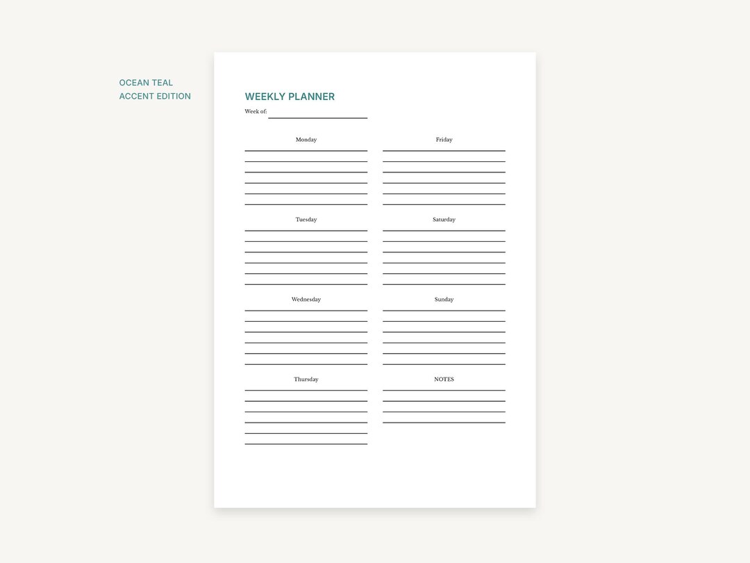 Weekly Planner Printable – Minimal Modular Planning Page, Ocean Teal - Etsy
