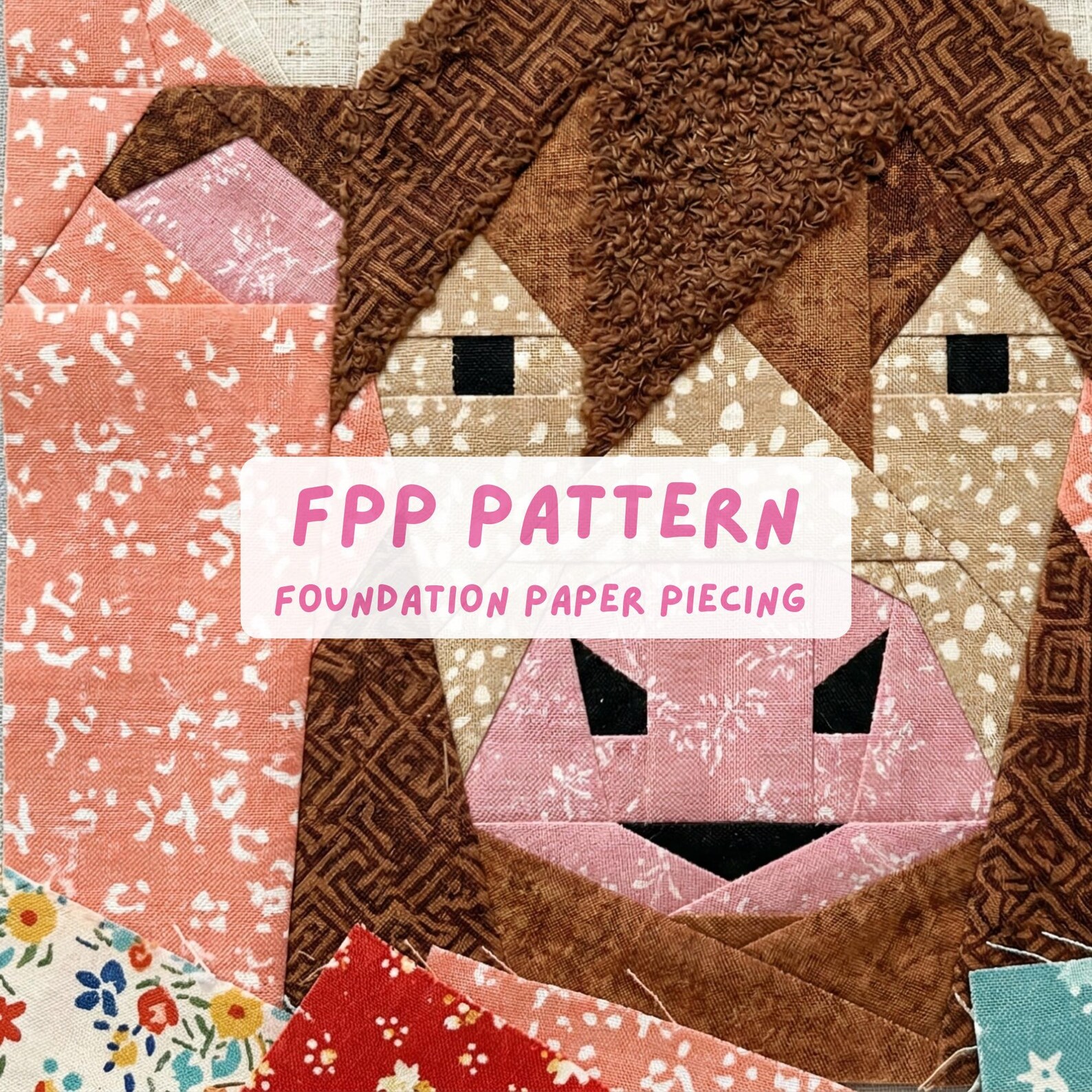 Highland Cow Quilt Pattern Modern FPP Foundation Paper Piecing Block ...