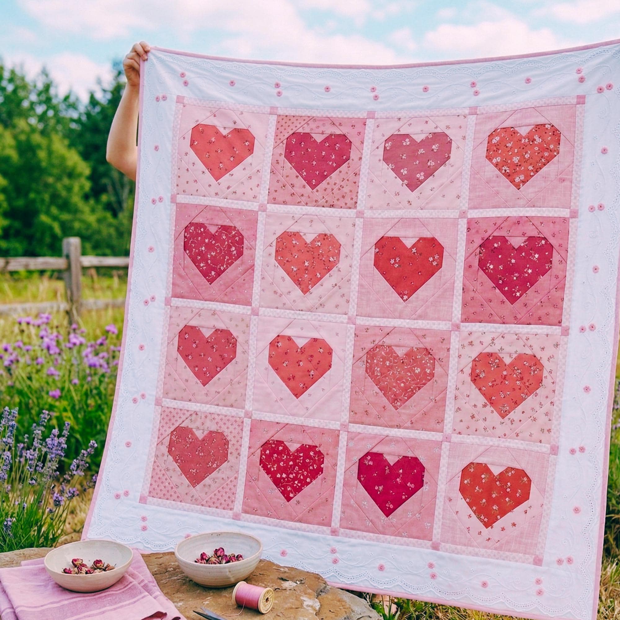 Cottagecore Heart Quilt Pattern Block Foundation Paper Piecing Pattern ...