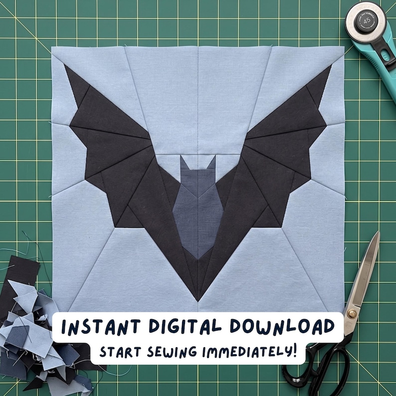Bat Quilt Pattern FPP Foundation Paper Piecing Block Witchy Dark ...