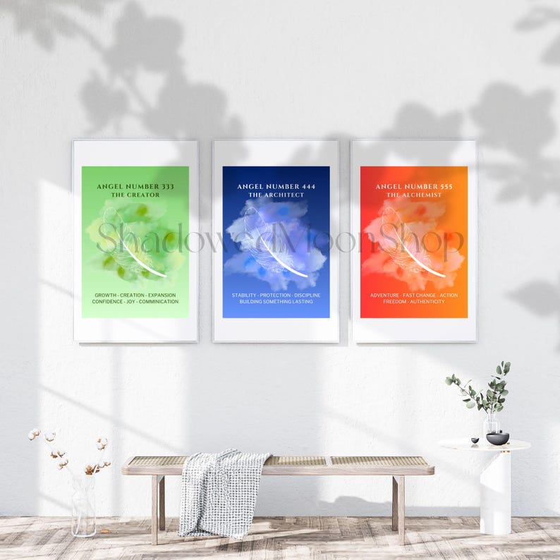 555 Angel Number Poster Spiritual Wall Art Bright Orange Sunset Decor ...