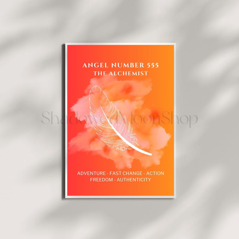 555 Angel Number Poster Spiritual Wall Art Bright Orange Sunset Decor ...