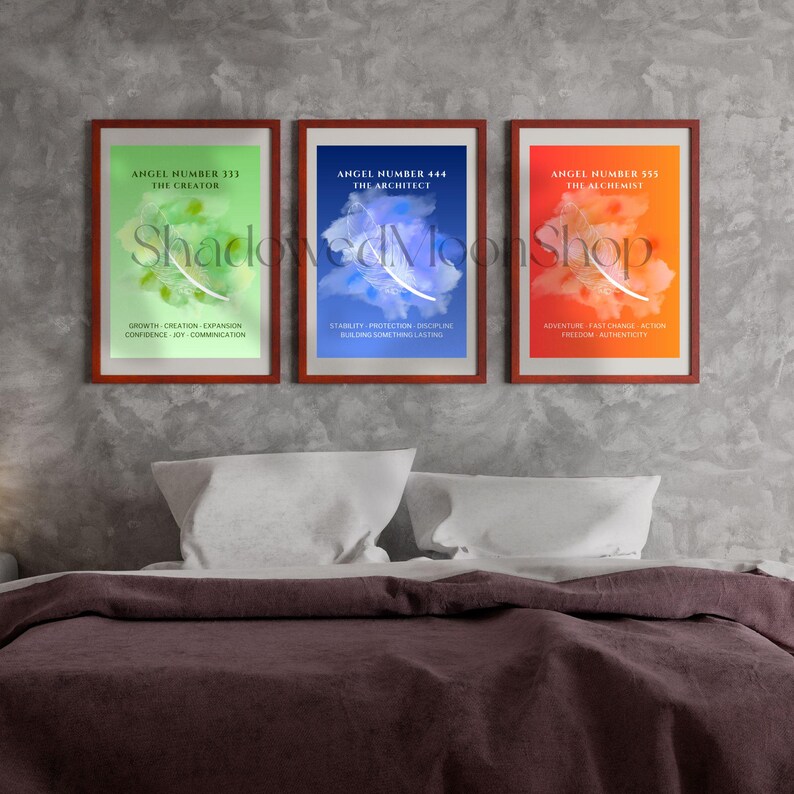 555 Angel Number Poster Spiritual Wall Art Bright Orange Sunset Decor ...