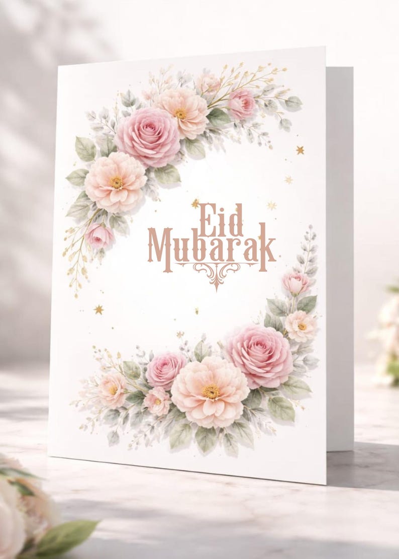 Luxury Gold Eid Mubarak Card With Floral Design, Islamic Greeting Card ...