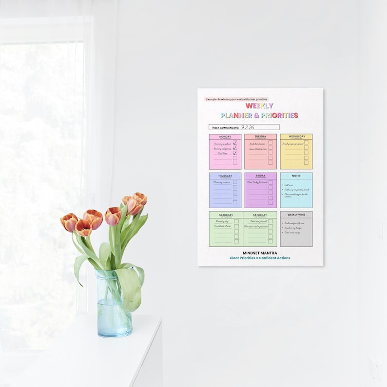 Colorful Weekly Planner Printable | Priorities & Top Tasks (PDF ...