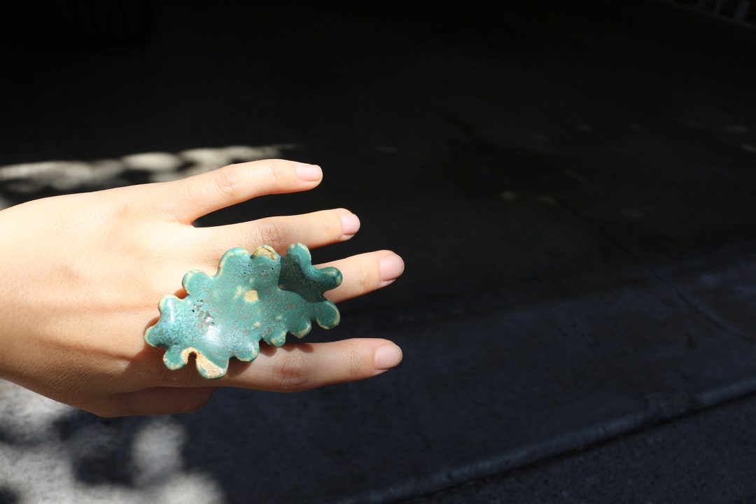 Handmade Ceramic Ring, Green Algae Statement Ring, Size 6.5 Seaweed ...