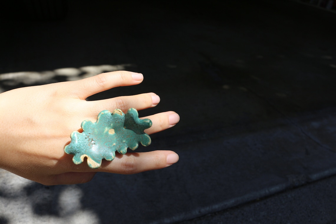 Handmade ceramic ring green algae statement ring size 6.5 | Etsy