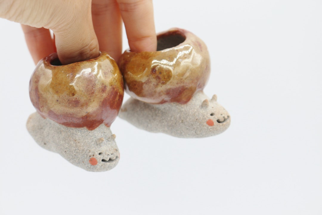 Mini Snail Planter Orange,slug Planter, Ceramic Pot Handmade, Kodama ...