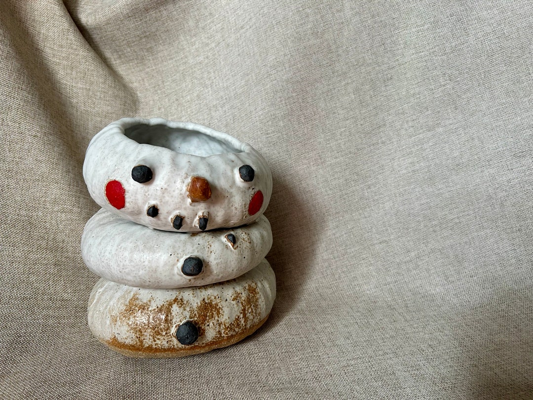 Snowman Ceramic Planter, Christmas Planter, Face Planter Pot, Drainage ...