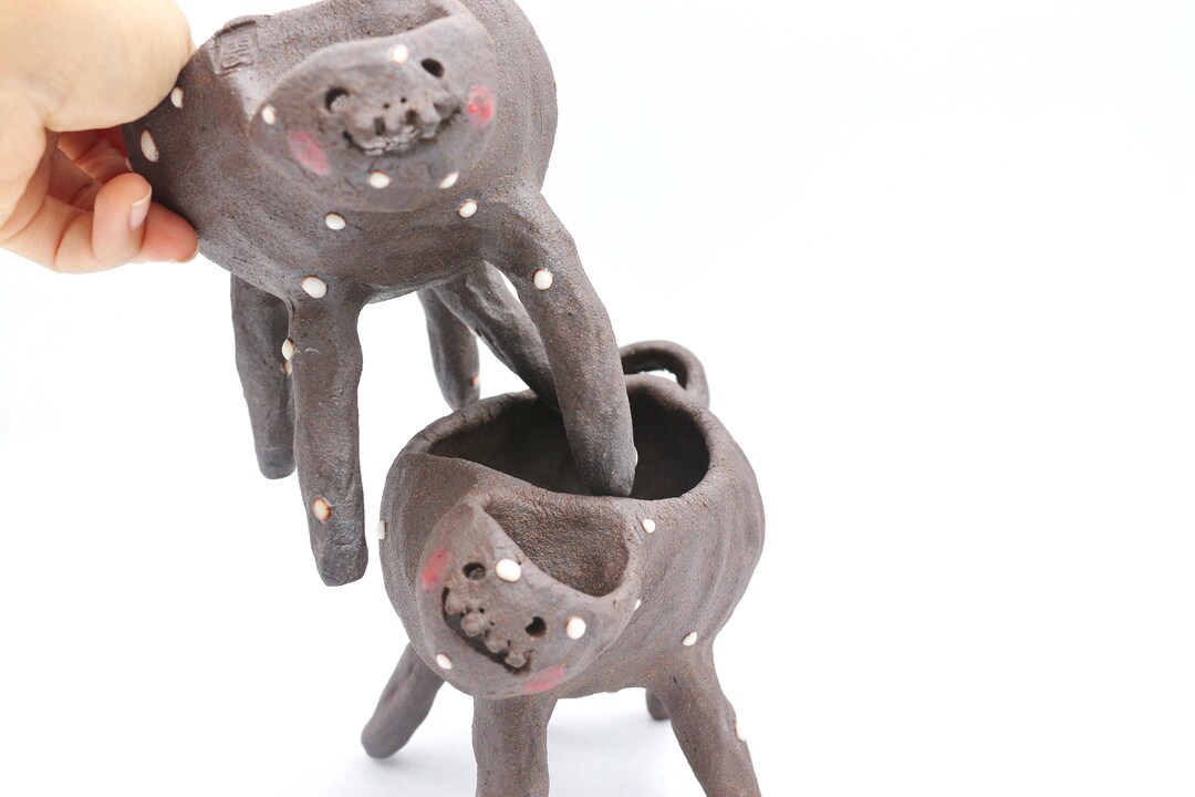Leggy Creature Planter: Handmade Dark Brown Clay Multi-plant Pot - Etsy