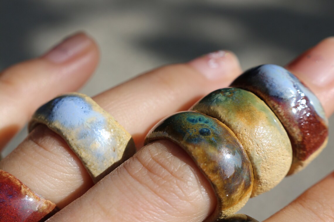 Handmade ceramic ring light sky blue ceramic ring size 4 | Etsy