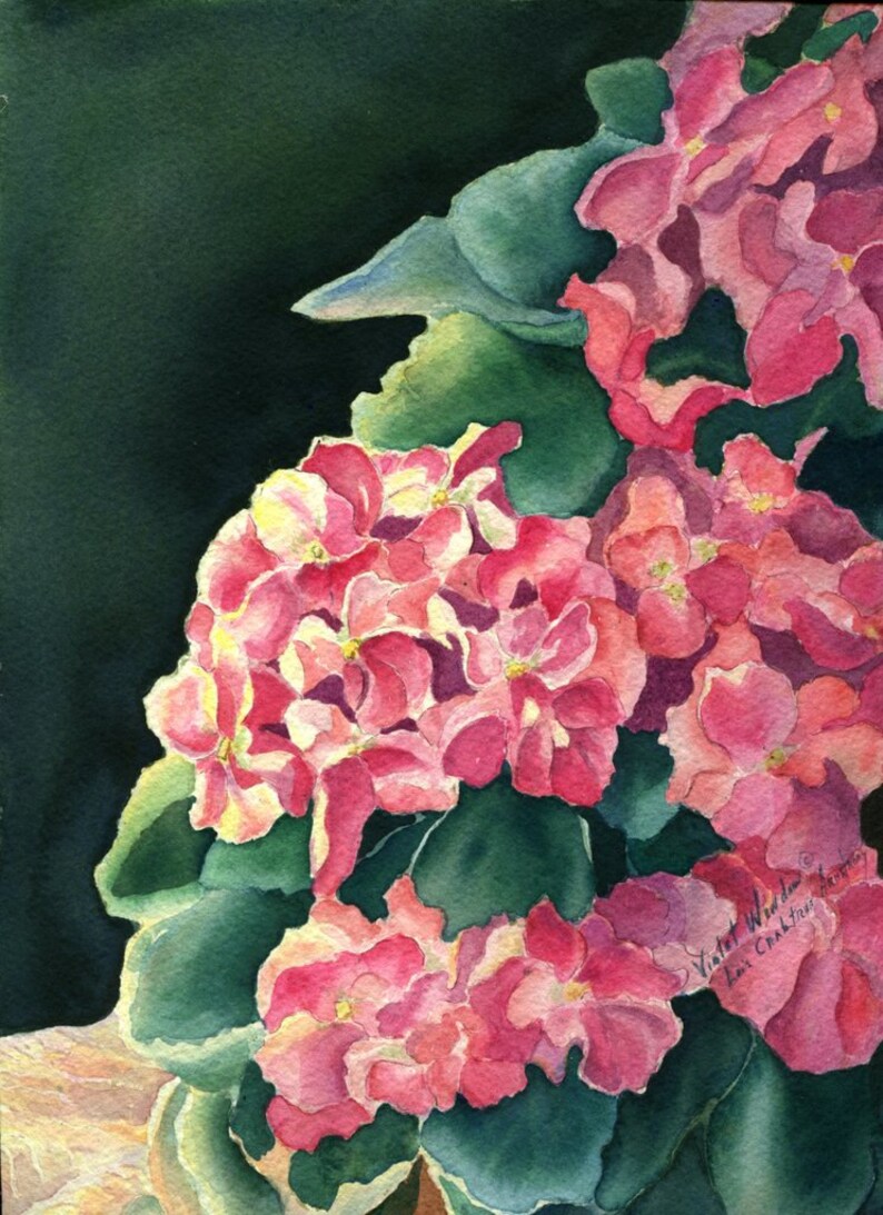 Africian Violets Original Watercolor Double Matted and Ready - Etsy