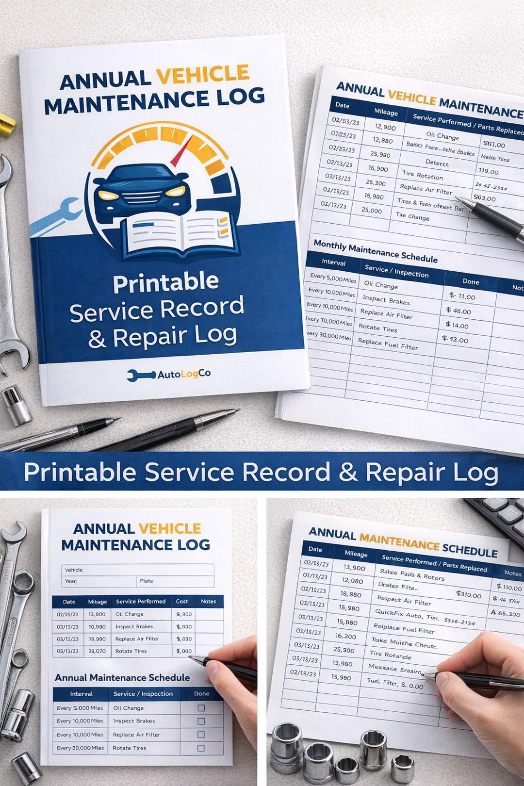 Printable Vehicle Service Record Log Book | Car Maintenance Sheet PDF ...