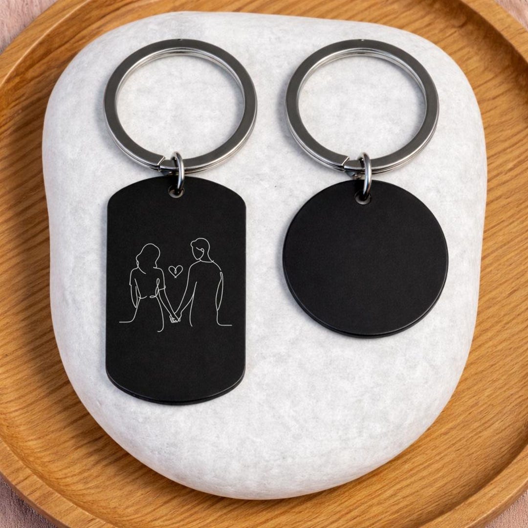 Line Art Keychain – Engraved Metal Outline, Minimalist Portrait ...