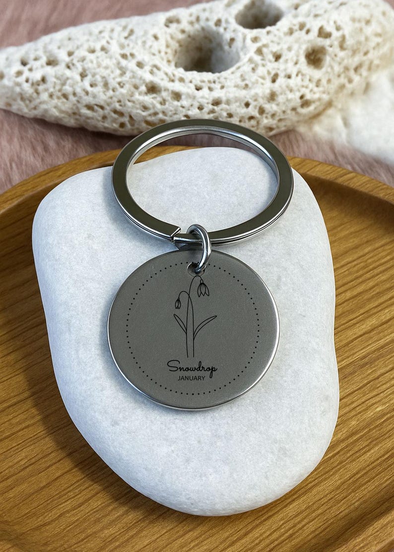 January Birth Flower Keychain - Name Floral Tag, Birthday Gift for Her ...