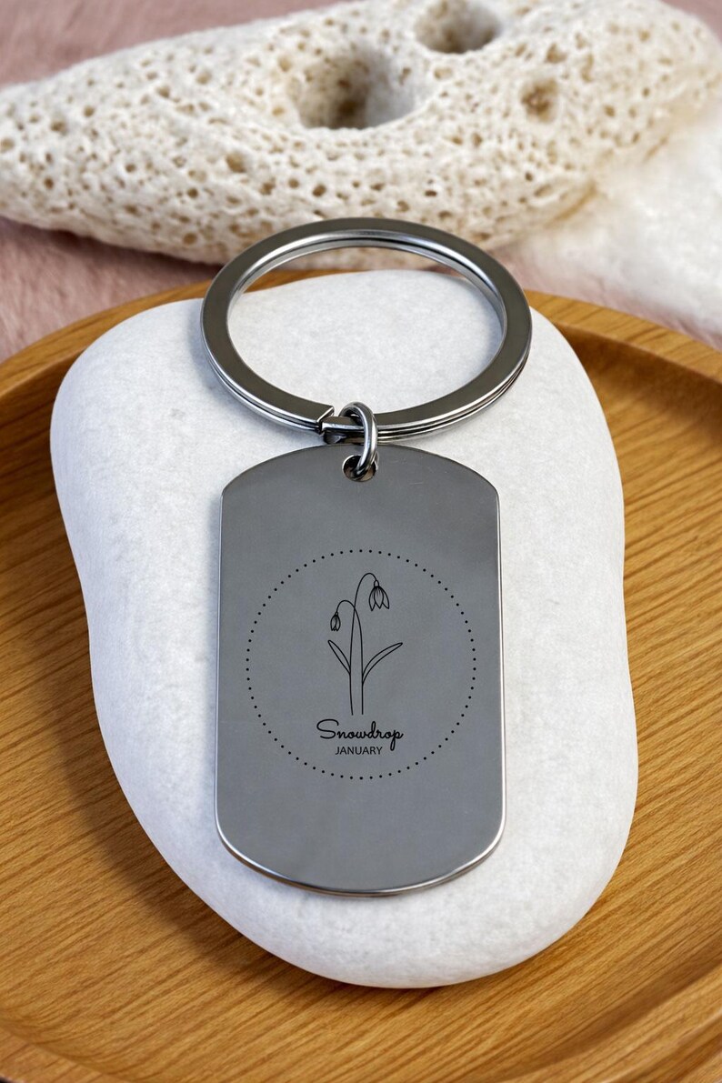 January Birth Flower Keychain - Name Floral Tag, Birthday Gift for Her ...