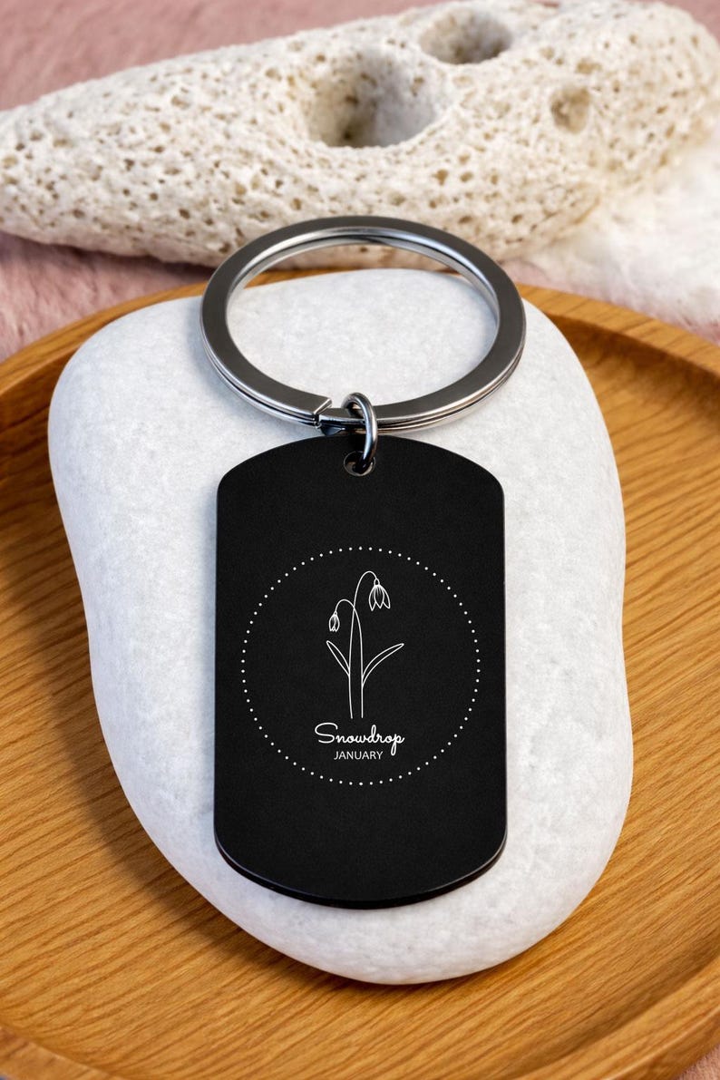 January Birth Flower Keychain - Name Floral Tag, Birthday Gift for Her ...