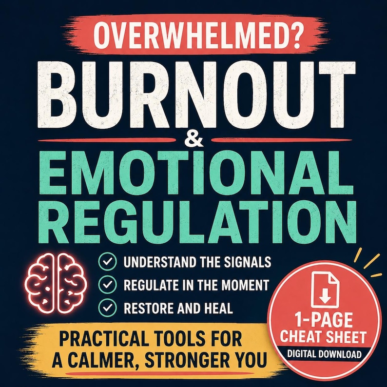 Burnout & Emotional Regulation Cheat Sheet Printable | Nervous System ...
