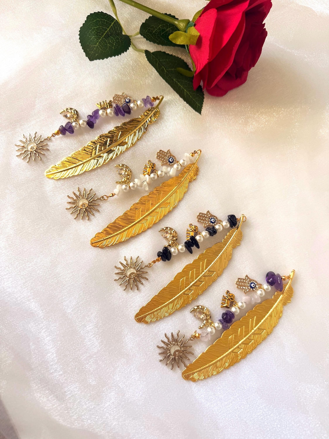 Celestial Bookmark, Amethyst Rose Quartz Bookmark, Crystal Bookmark ...