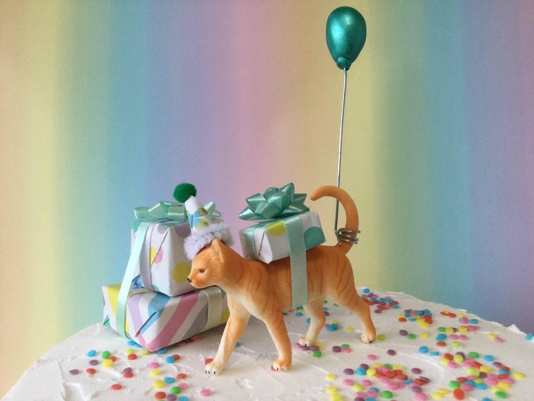 Cat Cake Topper Party Animal Cake Decoration Ginger Cat Birthday Cake ...