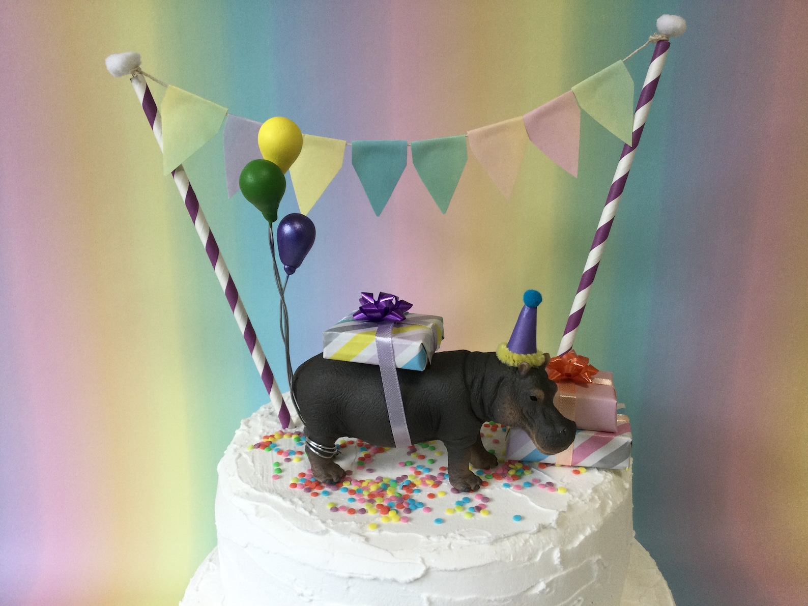 Hippo Cake Topper Party Animal Cake Topper With Balloons | Etsy