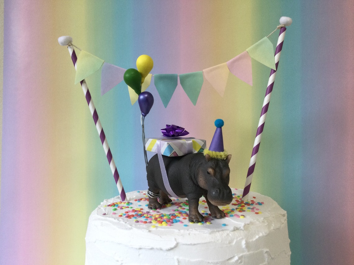 Hippo Cake Topper Party Animal Cake Topper With Balloons | Etsy