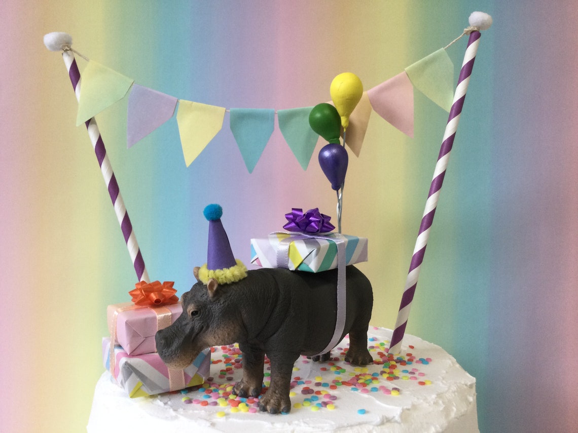 Hippo Cake Topper Party Animal Cake Topper With Balloons | Etsy