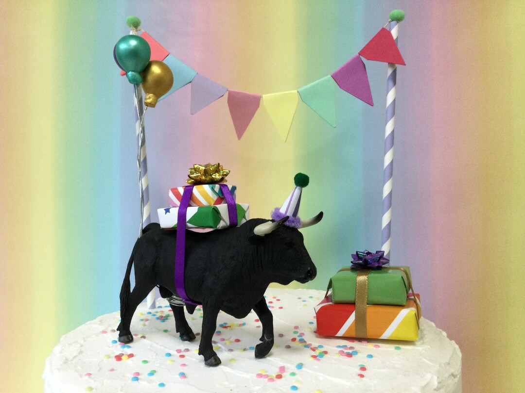 Bull Cake Topper Party Animal Cake Decoration Black Bull Birthday ...
