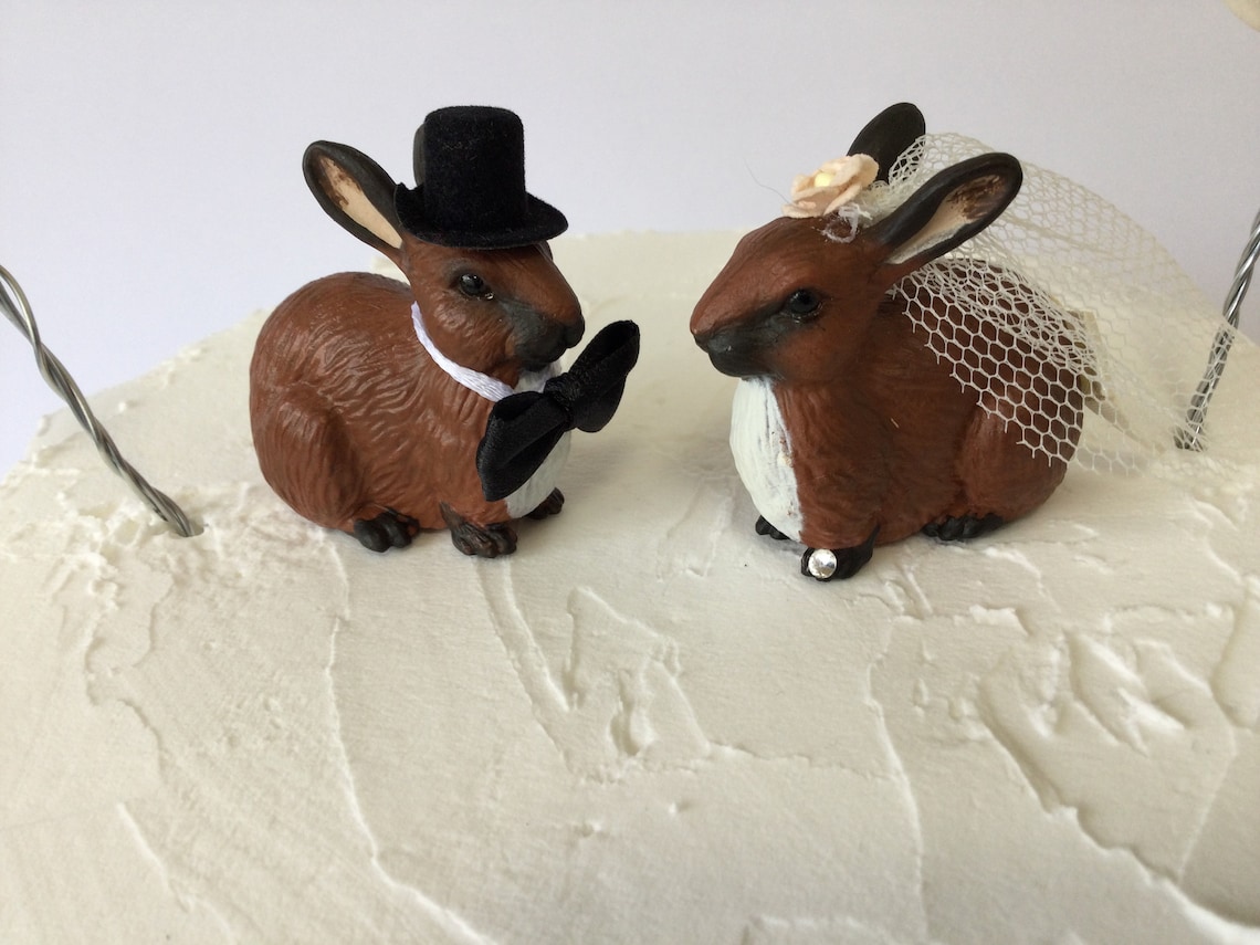 Rabbit Wedding Cake Topper Bride and Groom Bunny Rabbits With - Etsy UK