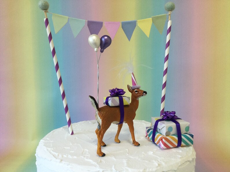 Deer Family Cake Toppers: Stag, Doe, Fawn With Party Hats - Etsy