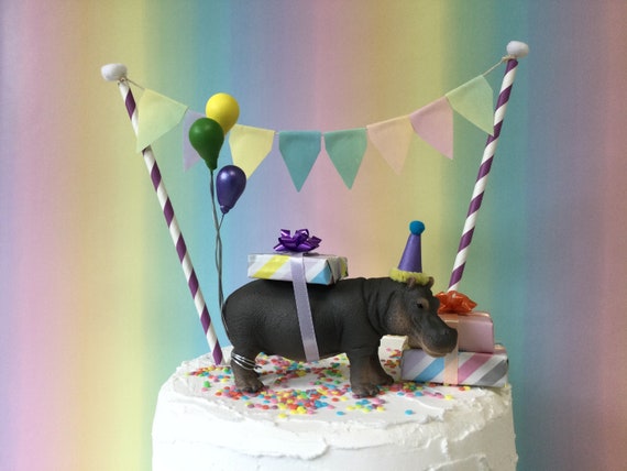Hippo Cake Topper Party Animal Cake Topper With Balloons | Etsy