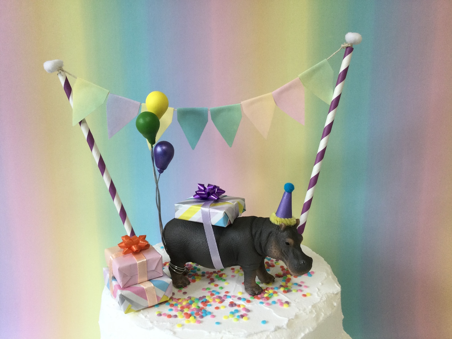 Hippo Cake Topper Party Animal Cake Topper With Balloons | Etsy