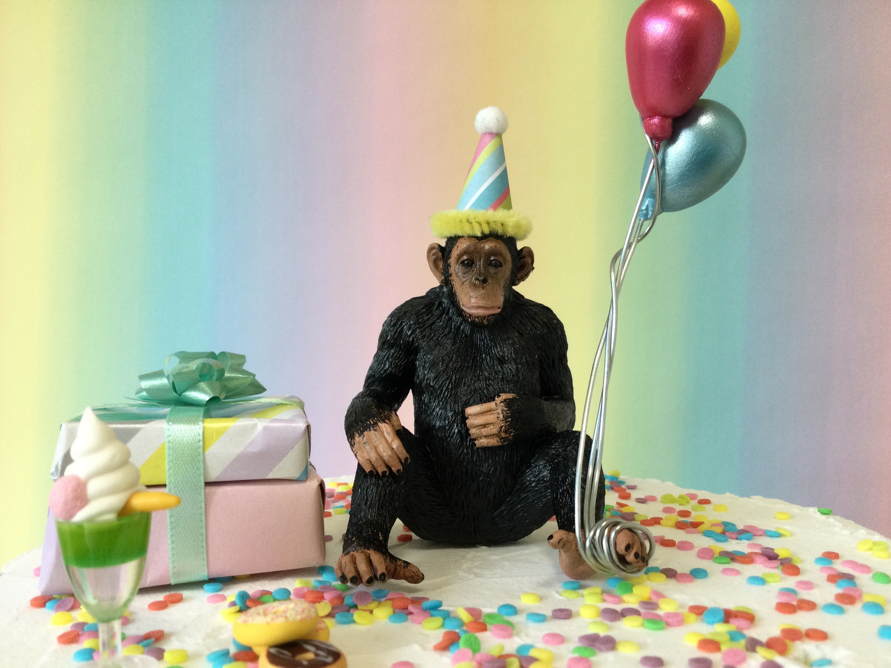 Chimpanzee Cake Topper Party Animal Cake Decoration Monkey - Etsy