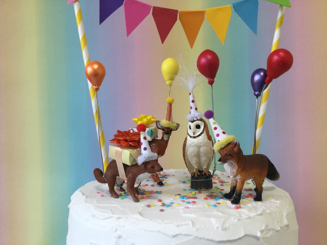 Woodland Animals Cake Toppers With Optional Cake Bunting. Weasel Fox ...