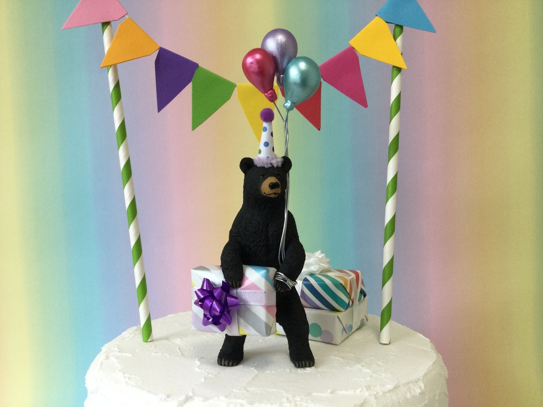 Black Bear Birthday Cake Topper With Balloons & Optional Bunting - Etsy