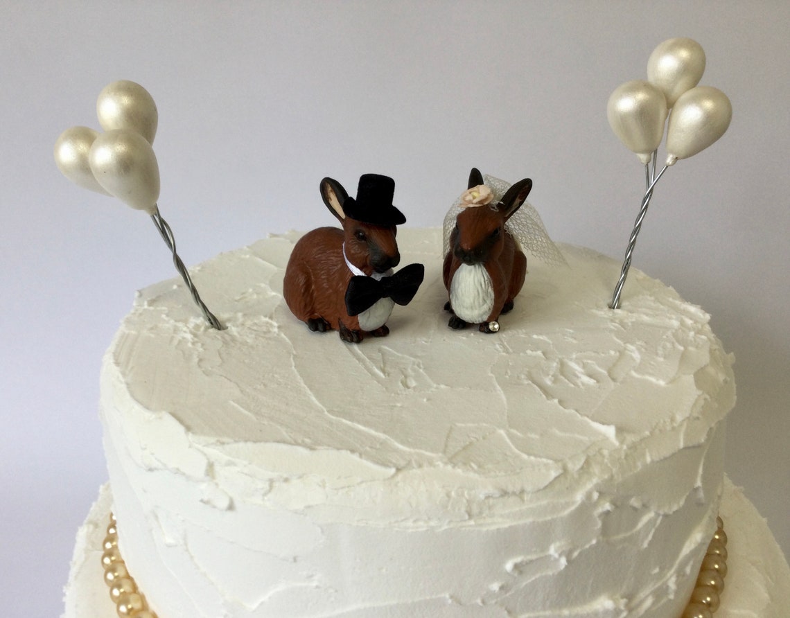 Rabbit Wedding Cake Topper Bride and Groom Bunny Rabbits With - Etsy UK