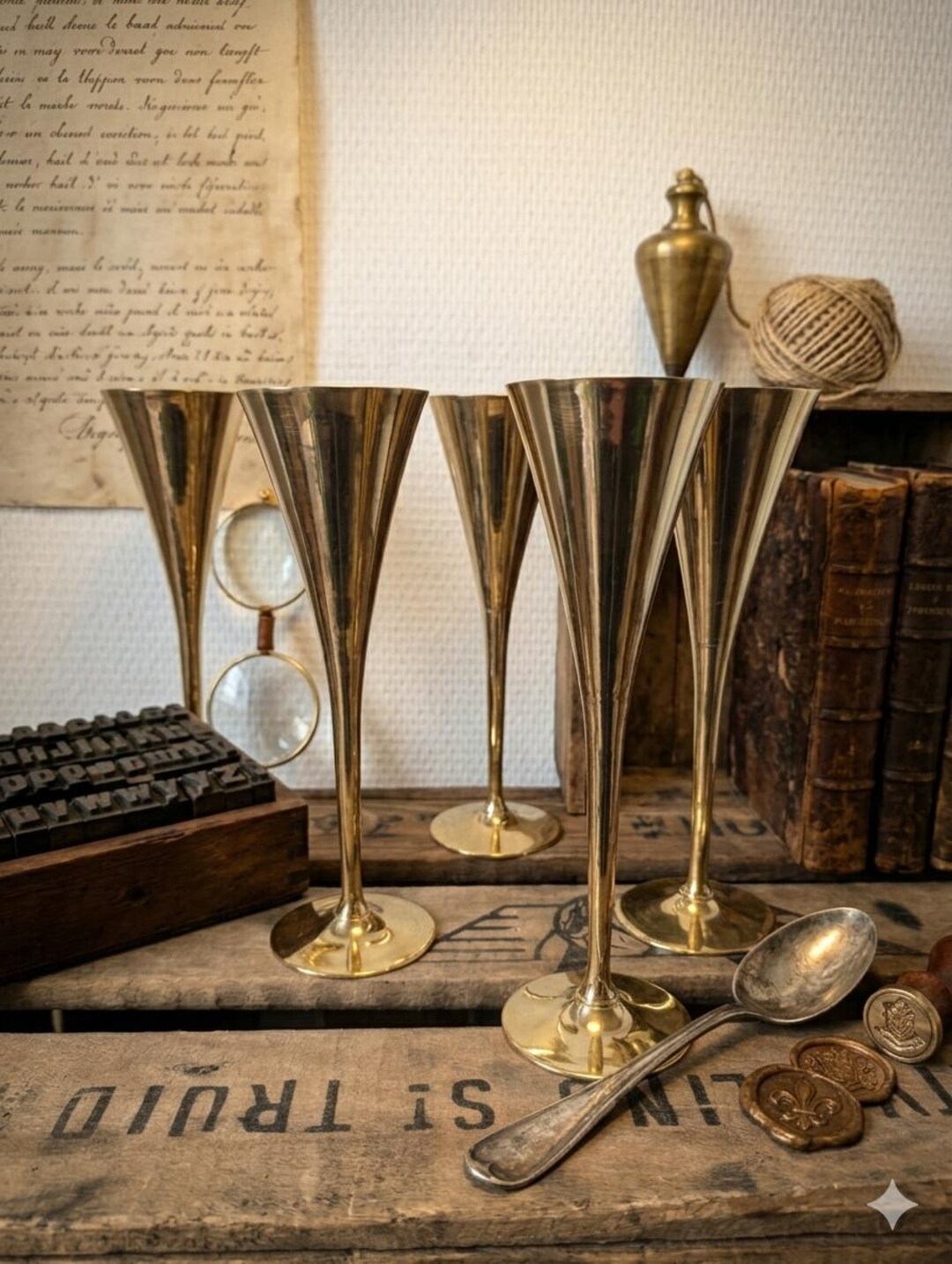 Set of 6 Authentic Vintage Brass Champagne Flutes by Caravell Design ...