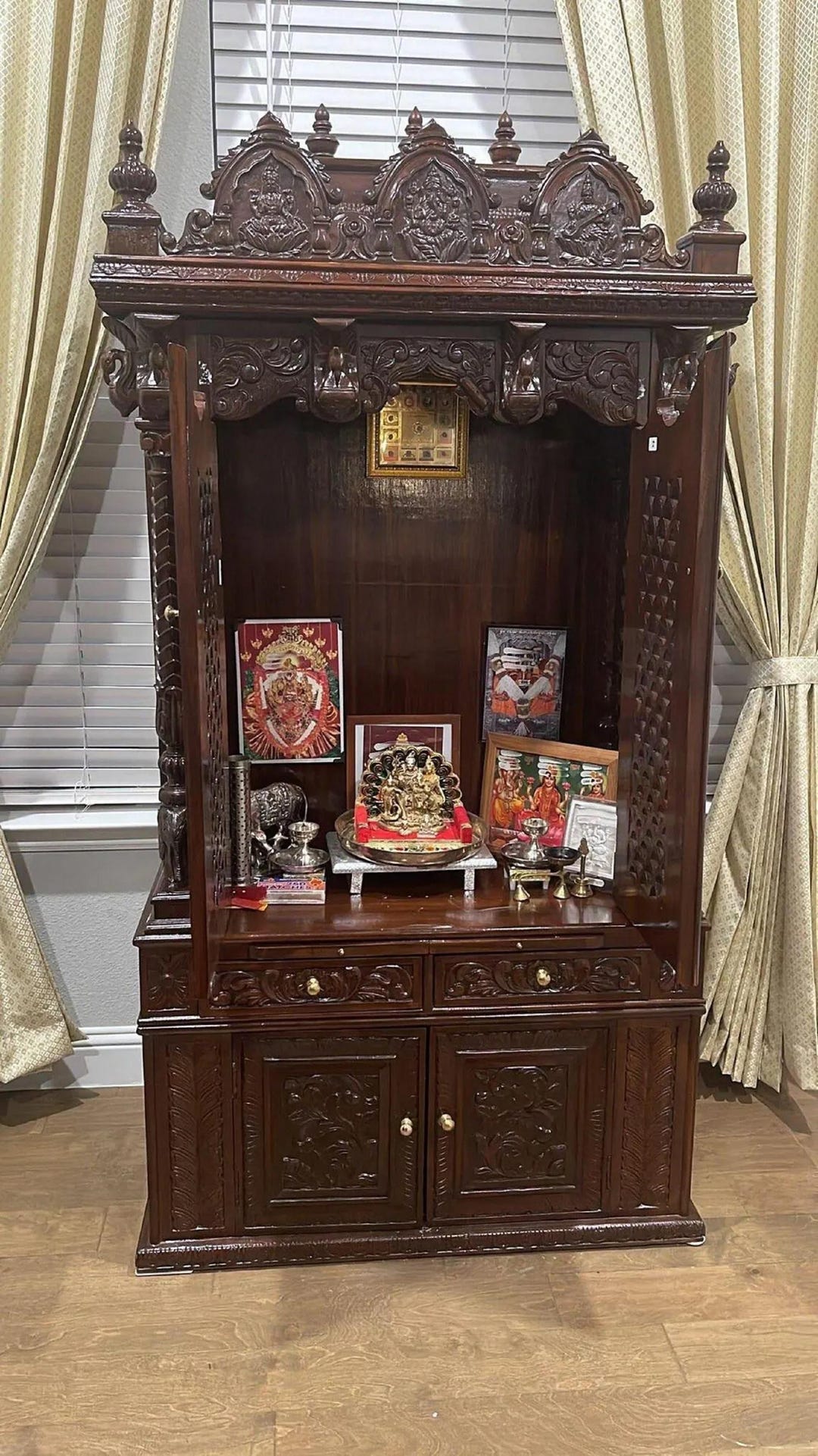 Handmade Solid Wood Temple Mandir | Carved Hindu Home Shrine - Etsy