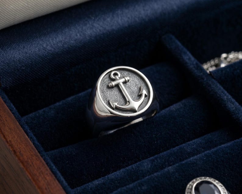 Men's Anchor Signet Ring | Nautical Brass Maritime Jewelry, Silver ...